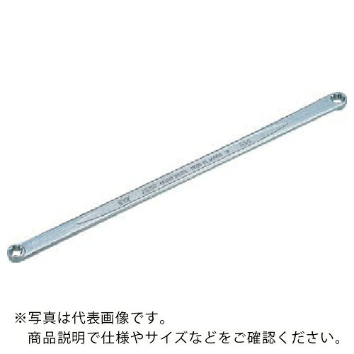特長：長い全長と片側ツバ付きのめがねで作業性の悪い場所にあるE型トルクスの締め緩めに便利です。仕様：全長(mm)：330呼び：E12×E14口径部形状：E型トルクス材質／仕上：合金工具鋼表面処理：クロムメッキ　●代表画像について 商品によっ...