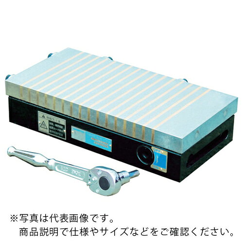 特長：重切削用の特殊設計による超強力型永磁チャックです。磁極間隔が比較的細かいため、一定の小物や薄物にも対応可能です。ON/OFFハンドルをラチェットにすることで、操作は軽快でより安全に配慮しました。重切削用の特殊設計による永磁チャックです...