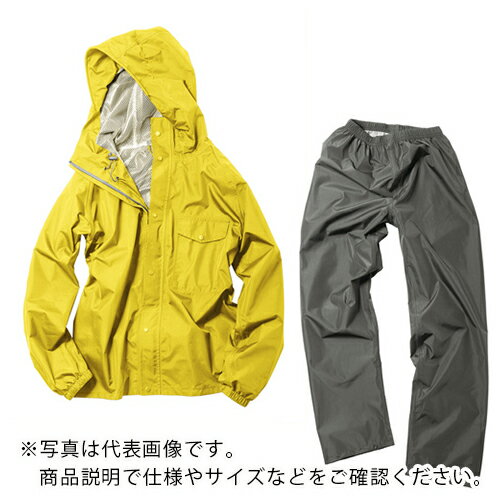特長：軽量・透湿素材のレインスーツです。視界を妨げないセーフティーフード仕様です。仕様：色：マスタードサイズ：L身長(cm)：170〜180胸囲(cm)：90〜98股下(cm)：78耐水圧：10000mm着丈(cm)：70べたつきにくい総裏...