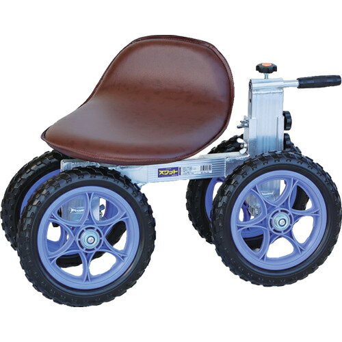特長：アルミ製の乗用作業車です。12インチノーパンクタイヤを使用しているため、走行がスムーズで腰への負担が軽減されます。イス回転式の座面が少し高めのハイタイプです。用途：座面が少し高いため地面より少し高いところの作業に適しています。仕様：座...