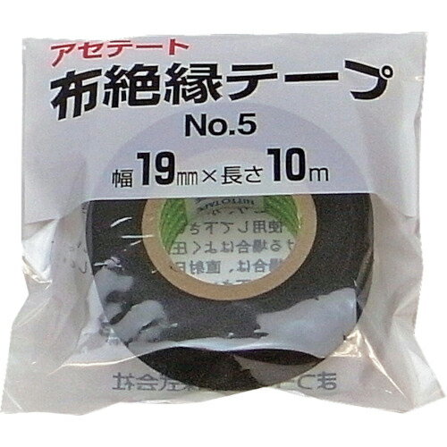 特長：手切れ性のよいアセテート布絶縁テープです。用途：トランス、コイルなどの巻き止めに。仕様：色：黒幅(mm)：19長さ(m)：10厚さ(mm)：0.23使用温度範囲(℃)：105粘着剤：アクリル系粘着力(N/19mm)：5.2引張強度(N...