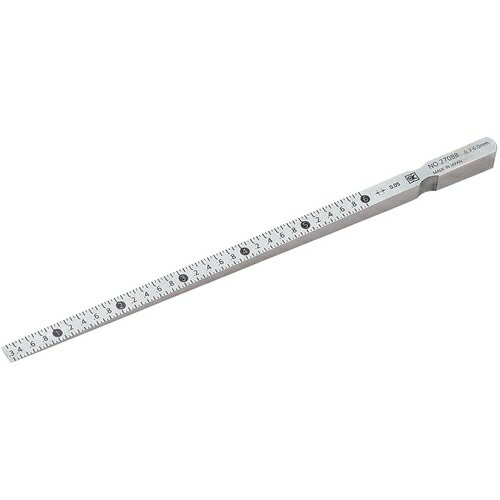 特長：厚さのテーパーを利用してすき間測定を行うゲージです。細幅(6mm)タイプ。高さ調製治具としても使用できます。反射しにくいシルバー仕上です。携帯に便利な収納ケース付です。用途：溝・すき間などの測定に。仕様：長さ(mm)：160測定範囲(...