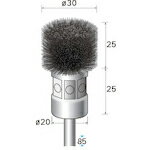 特長：各種金属の表面処理加工に最適な高品質のワイヤーブラシです。全方向に直立毛足があり、底面と側面同時に作業ができます。用途：バリ取りからサビ取り、表面クリーニング等に適します。仕様：毛材：ステンレス外径(mm)：30幅(mm)：25軸径(...