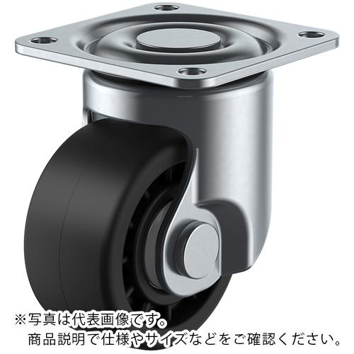 特長：取付高さを低く抑えた重荷重用キャスターです。機器の設置などによる長時間の重荷重による車輪の変形が起きにくくなっています。用途：機械装置などの搬入、設置に最適です。仕様：許容荷重(daN)：300許容荷重(kgf)：306車輪径D(mm...