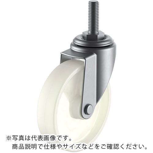 特長：耐水性・耐食性に優れたオールステンレス製金具を使用しています。食品加工機や厨房機器などで広く使用されています。用途：オールステンレス製食品台車、薬品台車、ワゴン。仕様：許容荷重(daN)：60許容荷重(kgf)：61.2車輪径D(mm...