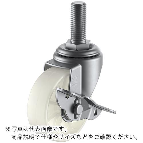 特長：耐水性・耐食性に優れたオールステンレス製金具を使用しています。食品加工機や厨房機器などで広く使用されています。用途：オールステンレス製食品台車、薬品台車、ワゴン。仕様：許容荷重(daN)：80許容荷重(kgf)：81.6車輪径D(mm...