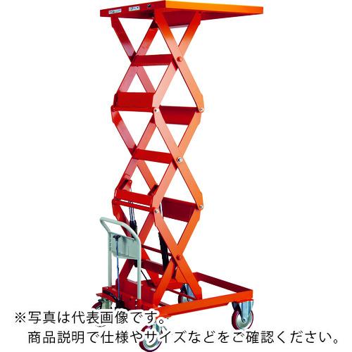 特長：高揚程タイプのため高所での作業に適します。用途：高所への荷物の運搬・昇降など。仕様：均等荷重(kg)：200テーブル寸法(mm)幅：500テーブル寸法(mm)長さ：800テーブル高さ(mm)：355〜1460足踏み回数(回)：62車輪...