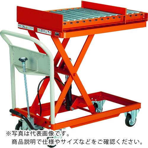特長：テーブル上面がローラーコンベアになっているため、金型など重量物の移載に便利です。ストッパーが標準装備されているので、積載物の落下防止にもなります。レリーズハンドル（テーブル下降装置）にスプリングバック機構を付けました。緊急時に手を放す...