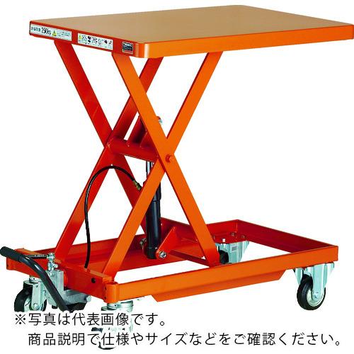 特長：手押しハンドルがないため、長尺物などの作業台として使用できます。テーブルの下降は、レリーズハンドル（テーブル下降装置）で簡単に操作できます。用途：長尺物・大物の運搬・昇降や作業台として。仕様：均等荷重(kg)：1000テーブル寸法(m...