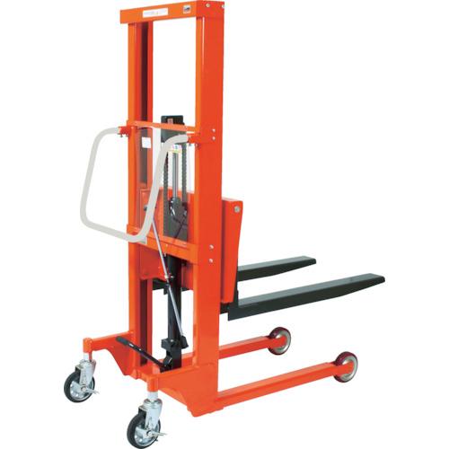 特長：標準よりも100mmフォークを伸ばしました。前車輪を大きく(φ150)し、凹凸ある路面でも操作しやすくしました。狭い通路でも簡単操作、場所をとらない足踏み式のリフターです。独創的な形状のメッキハンドルで自在なハンドリングです。新構造の...