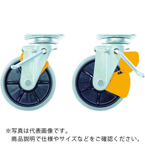 特長：車輪にブレーキマークをつけてブレーキが掛かっている車輪を目視できるようにしました。仕様：許容荷重(daN)：200許容荷重(kgf)：204.1車輪径D(mm)：150車輪幅(mm)：34取付高H(mm)：198取付座A(mm)：12...