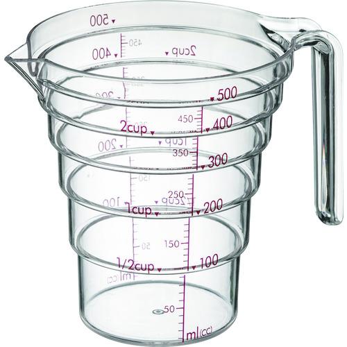 特長：段差メモリで上から一目で簡単計量可能です。耐熱温度が100℃のため高温の液体でも測れます。仕様：容量(ml)：500目盛間隔(ml)：10上径×下径×高さ(mm)：145×110×120耐熱温度(℃)：100材質／仕上：AS樹脂注意：...