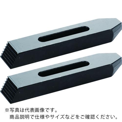 特長：クランプの片側にギザギザがついているので、ステップブロックと使用することで高さ調整が容易にできます。用途：ワークの固定に。仕様：長さ(mm)：100幅(mm)：38高さ(mm)：18.5適合ボルト：M18、M20材質／仕上：スチール（...