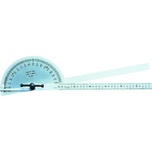 特長：表面はシルバー仕上げにより光の反射を抑え、文字が見やすくなっています。鋭角の測定が可能になりました。竿が固定できます。目盛が読みやすい加工です。竿目盛は1mm通しで片面2段です。用途：角度の測定。仕様：直径(mm)：210竿厚さ(mm...