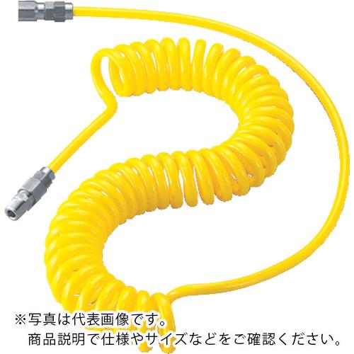 特長：ゴム弾性を有し復元力に優れています。仕様：色：黄外径(mm)：8内径(mm)：5使用範囲(m)：8.0全長(mm)：1400コイル径(mm)：42コイル長(mm)：800使用流体：空気ホース内径×外径(mm)：5×8寸法(mm)B：5...