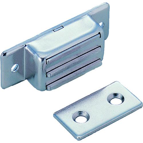 特長：シンプル構造で汎用性の高いマグネットキャッチです。仕様：全長(mm)：50幅(mm)：50厚さ(mm)：13吸着力(N)：68.6取付ピッチ(mm)：40色：シルバー受座有無：有本体取付穴寸法(mm)：3.5受板用推奨サラねじ：6.2...