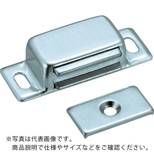 特長：取り付け穴が長穴で取り付け後の調整ができます。仕様：全長(mm)：43吸着力(N)：42色：シルバー受板用推奨サラねじ：2.4mm本体取付穴寸法：3.4×7mm長穴材質／仕上：本体:アルミニウム受け金具:スチールマグネットの種類:異方...