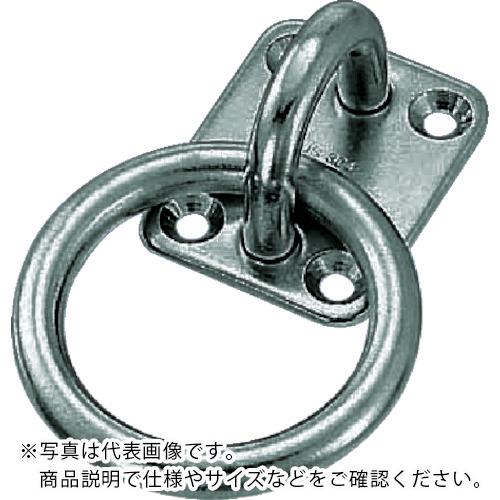 特長：丸カンが付いているので、太いロープなどを通すのが容易です。用途：壁面・床面・柱などに設置し、チェーン・ワイヤ・ロープの端末金具として。仕様：使用荷重(kN)：0.2D(mm)：6L(mm)：40H(mm)：25.5d(mm)：5.2T...