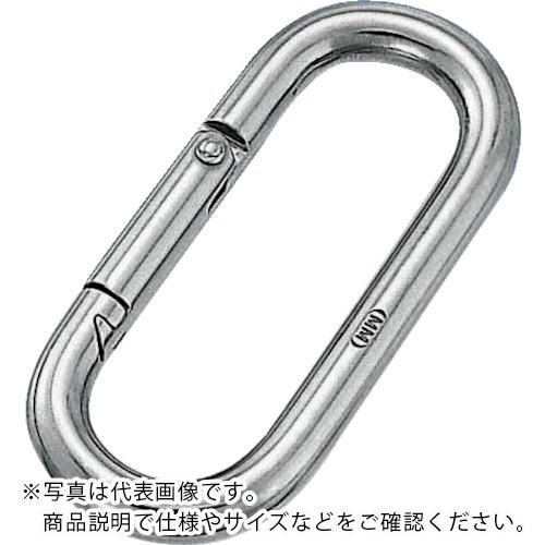 特長：スプリングフックです。バネの力で開口部分が戻ります。チェーンの端末金具などに、ワンタッチで付け外しができます。用途：ジョイント金具。一番スタンダードなジョイント金具です。仕様：使用荷重(kN)：0.2D(mm)：4L(mm)：38S(...