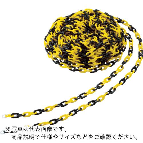 特長：プラスチック製で軽量タイプのチェーンです。使用場所に応じて必要な長さにカットできます。用途：人の誘導や進入禁止用の間仕切り。仕様：色：イエロー/ブラック径(mm)：8長さ(m)：30黒と黄色は2リンクごとに入れ替わり。材質／仕上：ポリ...