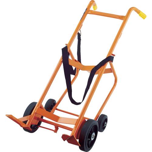 特長：200Lドラム缶専用運搬車です。ドラム缶を固定するナイロンベルトを標準装備しています。仕様：均等荷重(kg)：300前輪内幅(mm)：475全幅(mm)：600全長(mm)：620全高(mm)：1450車輪タイプ(前輪)：250mm×...