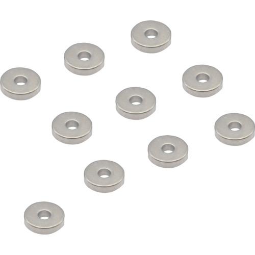特長：10個で1パックのお買い得品番です。磁石の中で最強の磁場をもつネオジム磁石です。用途：センサーやモーター部品として。仕様：表面磁束密度(T)：0.2吸着力(N)：6.25外径(mm)：6.6厚さ(mm)：1.5穴径(mm)：2形状：丸...