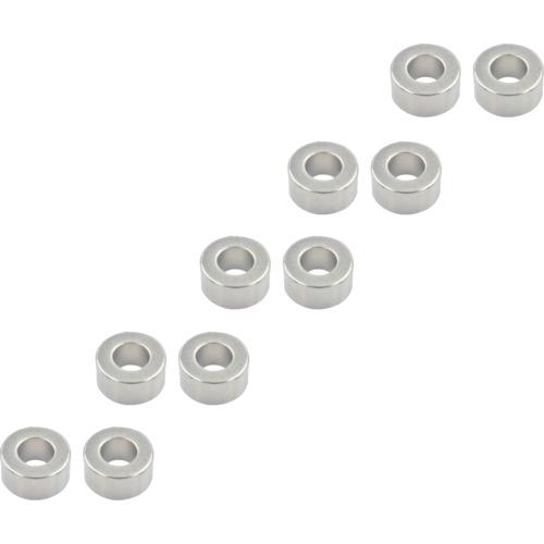 特長：10個で1パックのお買い得品番です。磁石の中で最強の磁場をもつネオジム磁石です。用途：センサーやモーター部品として。仕様：表面磁束密度(T)：0.36吸着力(N)：24.67外径(mm)：10厚さ(mm)：5穴径(mm)：5形状：丸型...