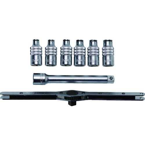 特長：汎用のソケットレンチ用のハンドルで駆動することのできるタップホルダソケットのセットです。用途：タップ立て用。仕様：ケース寸法(mm)：240×100×32差込角(mm)：9.5セット内容：タップホルダ(TTH-M4、M5、M6、M8、...