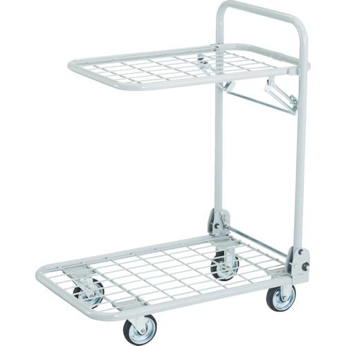 特長：ワンアクションで2段台車になります。メッシュタイプで軽量です。用途：事務所や店舗など。仕様：均等荷重(kg)：80長さ(mm)：700幅(mm)：450高さ(mm)：142ハンドル高さ(mm)：885キャスター径(mm)：100適合ス...
