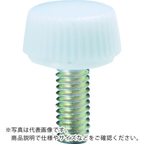 特長：手で締められるねじです。110℃の優れた耐熱性です。用途：照明器具、ディスプレイ器具、電気機器、一般機械、事務用機器等。仕様：頭部径(mm)：11頭部厚さ(mm)：5.3表面処理：三価クロメート色：白呼び径d：M4呼び径L：10ねじピ...