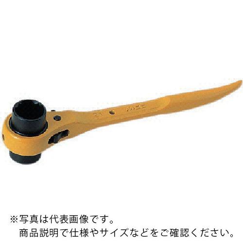 特長：ショートタイプ、曲がりシノ付です。アルミ鍛造ハンドルで軽くて丈夫です。用途：六角ボルト・ナット等の締付けに。仕様：対辺寸法(mm)：17×21ラチェットレンチ　アルミショート　17X21