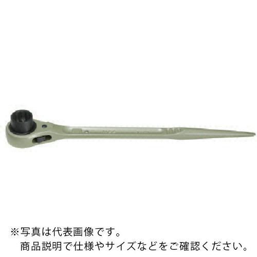 特長：ソケットが片側のみで薄く狭所でも使えます。ハンドル先端は、鉄骨の穴合わせやワイヤロープの広げができます。用途：六角ボルト・ナットなどの締め付けけに。仕様：対辺寸法(mm)：24片口ラチェットレンチ　24