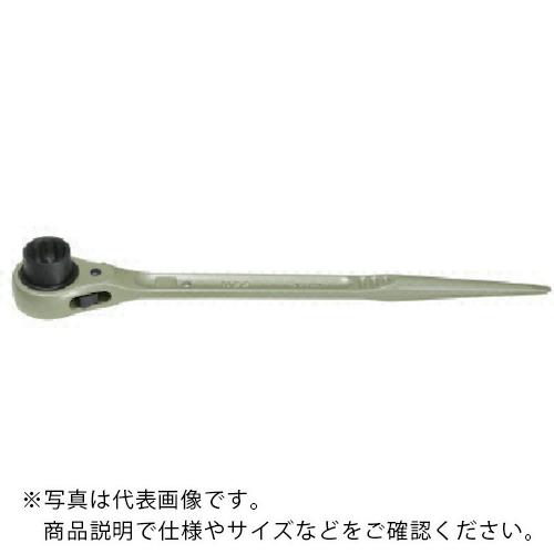 特長：ソケットが片側のみで薄く狭所でも使えます。ハンドル先端は、鉄骨の穴合わせやワイヤロープの広げができます。用途：六角ボルト・ナットなどの締め付けけに。仕様：対辺寸法(mm)：32片口ラチェットレンチ　32