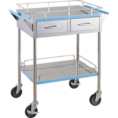 特長：抗菌ステンレスワゴンにパステルカラーの塩ビのラインを入れたワゴンです。用途や場所によって色による使い分けができます。仕様：最大積載量(kg/台)：50均等積載量(kg/段)：30間口(mm)：734奥行(mm)：450高さ(mm)：8...