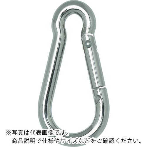特長：国内製造の高品質なカラビナです。手作業で最終調整をしているので、滑らかな開閉を実現しています。素手にも優しいニッケルメッキ仕上げです。アルミ合金製に比べて耐摩耗性に優れています。用途：チェーン・ワイヤ・ロープなどの連結用フックとして。...