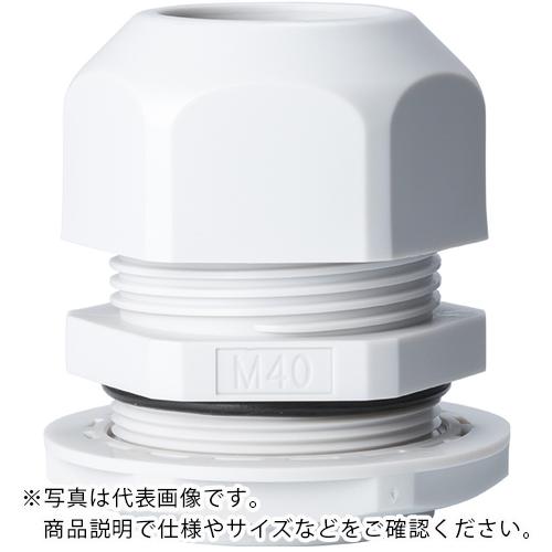 特長：ネジ部がMネジ規格の汎用ケーブルグランドで低価格となっております。仕様：色：ライトグレー適合電線径：φ18〜φ27取り付けネジ：M40×1.5取付穴径：φ40.3　　　使用温度範囲：-20℃〜+80℃材質／仕上：キャップ・コネクタ本体...