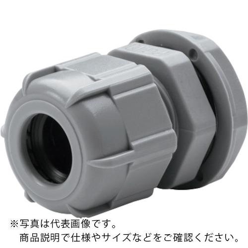 特長：ネジ部がPGネジ規格の汎用ケーブルグランドです。仕様：色：グレー適合電線径(mm)：8.0〜14.0接続ねじ呼び径：PG16取付穴径(mm)：φ22.7挿入可ケーブル最大外径(mm)：14材質／仕上：本体：66ポリアミド（PA66）ゴ...