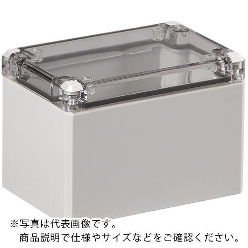 特長：保護等級IP65の防水・防塵ポリカーボネートボックスです。軽量で耐衝撃性に優れています。トップカバー内側にも取付ボスが付いていますので部品などの取付けにご利用下さい。仕様：Rohs対応品IP65材質／仕上：ポリカーボネート　●代表画像...