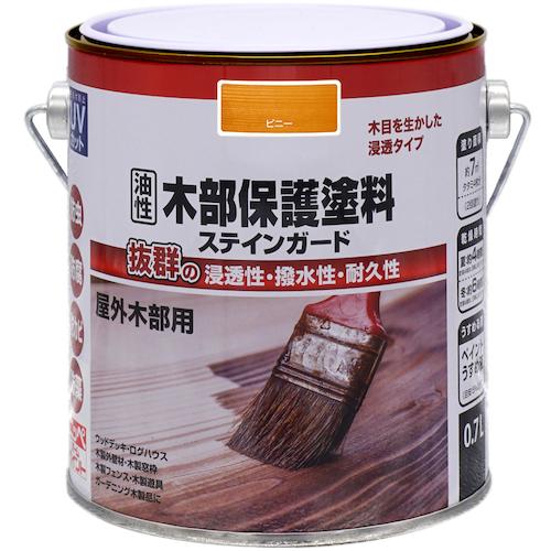 特長：紫外線(UV)や風雨から屋外の木部を長期間保護する油性塗料です。木目を生かした半透明仕上げになります。木の呼吸を生かすために、木材に浸透して表面に余分な塗膜をつくりません。浸透性・はっ水性・耐久性に優れます。防虫・防腐・防かび・防藻効...