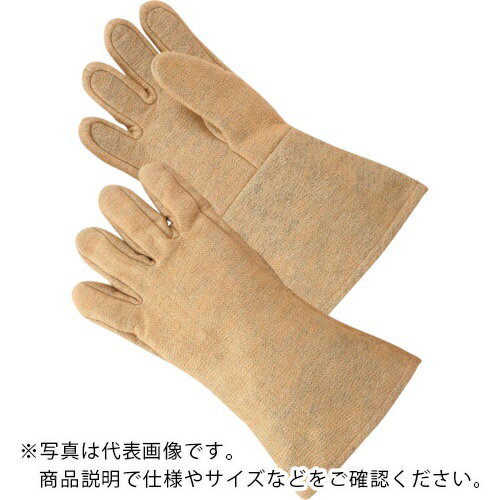 特長：フェルト入りの耐熱手袋用途：鍛造・鉄鋼等の高温物を取り扱う作業用。仕様：サイズ：フリー全長(cm)：35素材耐熱温度(℃)：約400長さ35cm表：コーネックス混FBLフェルト　中：コーネックスフェルト　裏：綿フェルト入りのため、厚み...