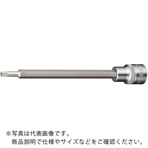 特長：強力ロングタイプです。早回しに便利なローレット加工仕上げです。用途：T型トルクスねじの締付け、緩め作業用。仕様：呼びNo.：T20先端寸法(mm)：3.84差込角(mm)：9.5全長(mm)：125材質／仕上：構造用鋼注意：インパクト...
