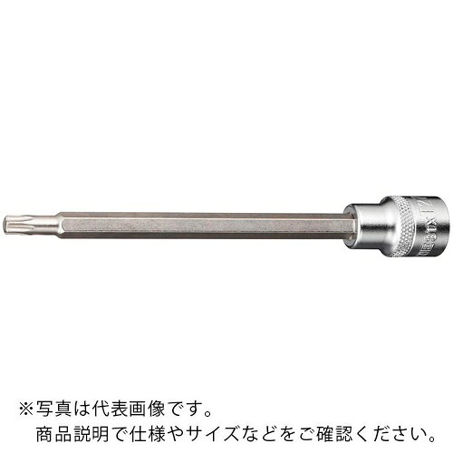 特長：強力ロングタイプです。早回しに便利なローレット加工仕上げです。用途：T型トルクスねじの締付け、緩め作業用。仕様：呼びNo.：T27先端寸法(mm)：4.96差込角(mm)：9.5全長(mm)：125材質／仕上：構造用鋼注意：インパクト...