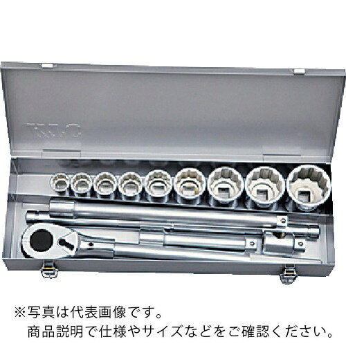 特長：使用頻度の高いサイズのソケットと駆動工具のセットです。メタルケース（B4110-MA）付です。用途：大型車、建機、工場設備の整備仕様：差込角(mm)：19.0ソケット内容(mm)：24、27、30、32、36、41、46、50、55ハ...