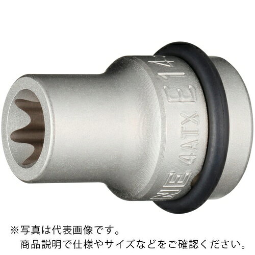 特長：E型形状です。外観品質と防錆力の向上を図った無電解メッキ仕様です。用途：E型トルクスねじの締付け、緩め作業用。仕様：差込角(mm)：12.7呼びNo.：E14先端寸法(mm)：18.5全長(mm)：38適合ピン：PIN3522S(E8...