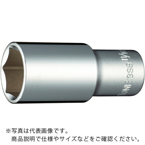 特長：ボルトが突出したナットを回すのに最適です。深い箇所のナットにも最適です。用途：ボルト・ナットの締付け・緩め作業用。仕様：差込角(mm)：9.5全長(mm)：54対辺形状：6角対辺寸法(インチ)：11/16インチサイズ材質／仕上：構造用...