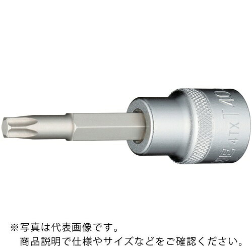 特長：強力タイプです。早回しに便利なローレット加工仕上げです。用途：T型トルクスねじの締付け、緩め作業用。仕様：呼びNo.：T40先端寸法(mm)：6.60差込角(mm)：12.7全長(mm)：74ビット長さ(mm)：42材質／仕上：構造用...
