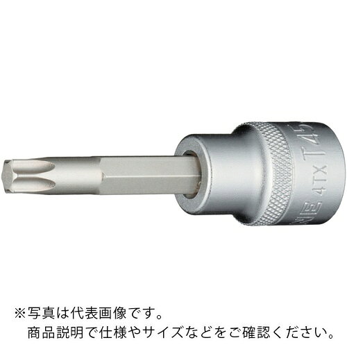 特長：強力タイプです。早回しに便利なローレット加工仕上げです。用途：T型トルクスねじの締付け、緩め作業用。仕様：呼びNo.：T45先端寸法(mm)：7.77差込角(mm)：12.7全長(mm)：74ビット長さ(mm)：42材質／仕上：構造用...