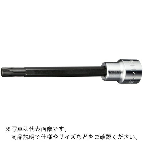 特長：強力ロングタイプです。早回しに便利なローレット加工仕上げです。用途：T型トルクスねじの締付け、緩め作業用。仕様：呼びNo.：T45先端寸法(mm)：7.77差込角(mm)：12.7全長(mm)：132材質／仕上：構造用鋼注意：インパク...