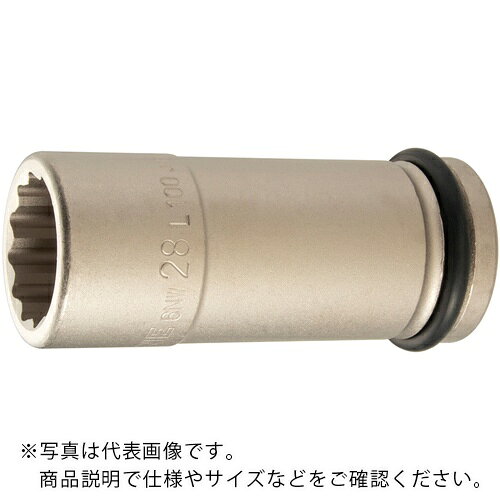 特長：外観品質と防錆力の向上を図った無電解メッキ仕様のインパクト用ロングソケットです。12角タイプです。用途：ボルト・ナットの締付け・緩め作業用。仕様：差込角(mm)：19.0対辺寸法(mm)：28全長(mm)：100対辺形状：12角適合ピ...