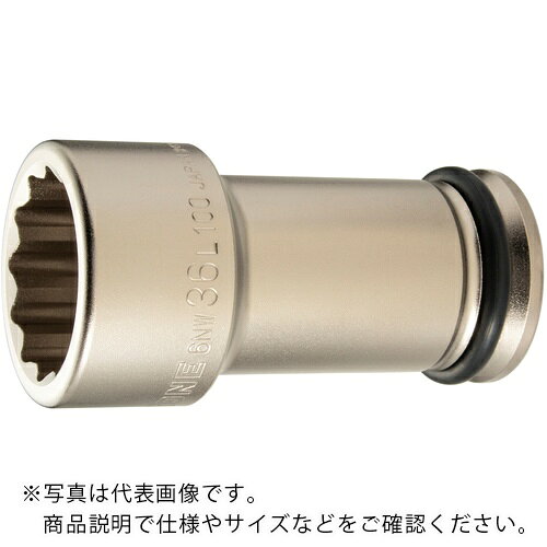 特長：外観品質と防錆力の向上を図った無電解メッキ仕様のインパクト用ロングソケットです。12角タイプです。用途：ボルト・ナットの締付け・緩め作業用。仕様：差込角(mm)：19.0対辺寸法(mm)：36全長(mm)：100対辺形状：12角適合ピ...